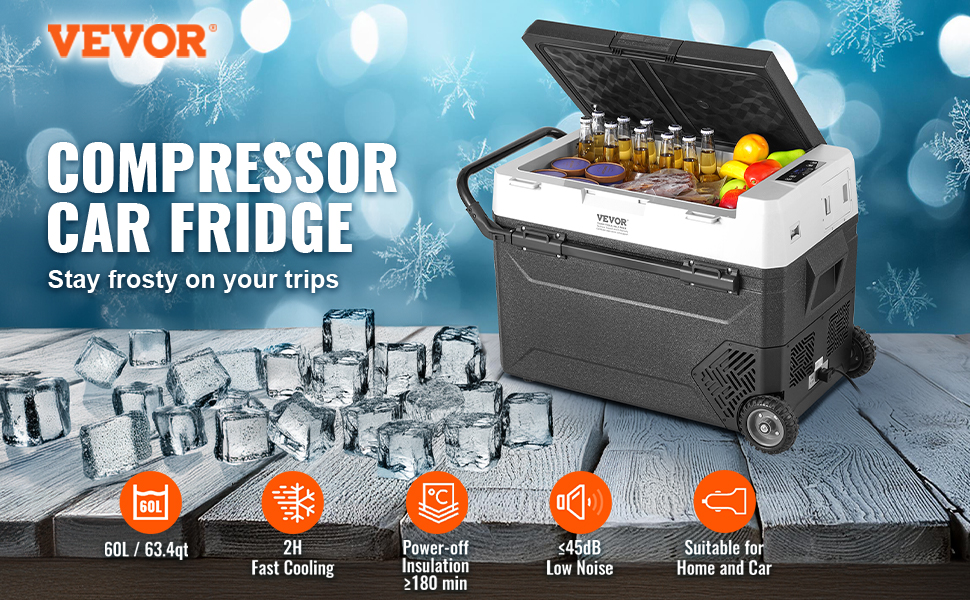 VEVOR Portable Car Refrigerator Freezer Compressor 60 L Single Zone for ...