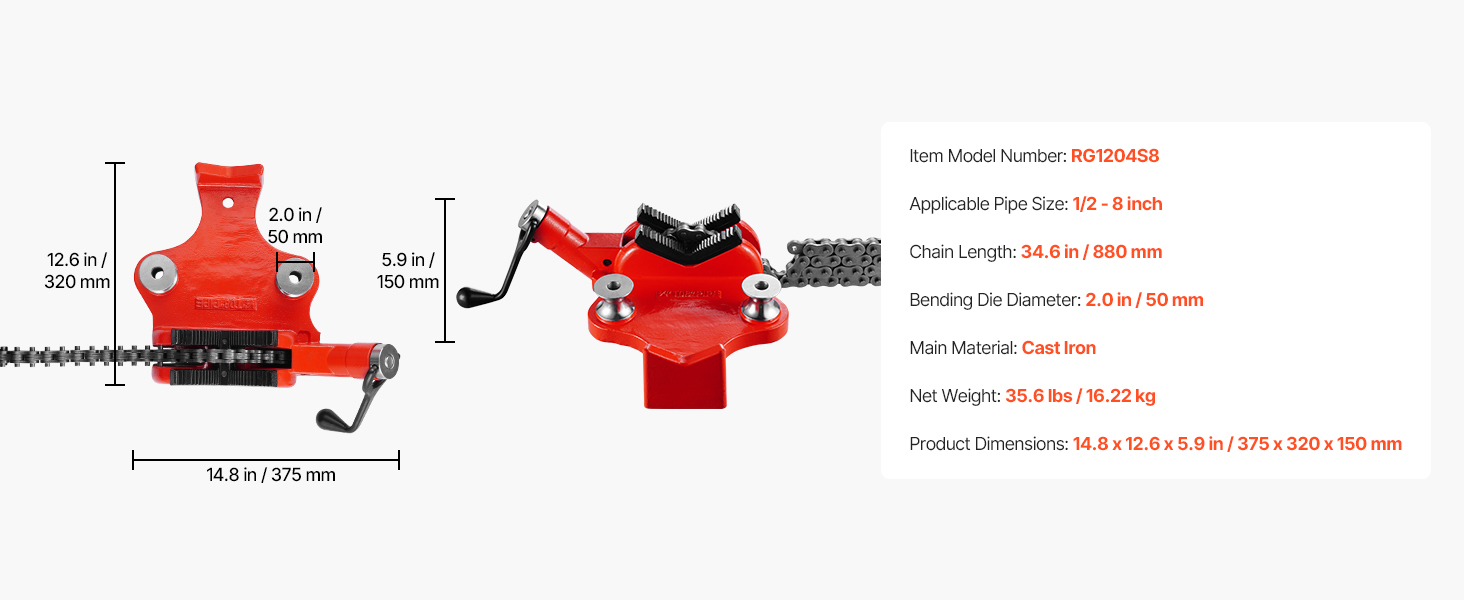 Screw Bench Chain Vise 1/2 to 8 inch Capacity Heavy Duty Chain Pipe ...