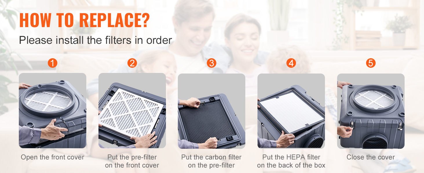 VEVOR HEPA Air Filter, 15.75'' x 15.75'' Air Filter Replacement, High ...
