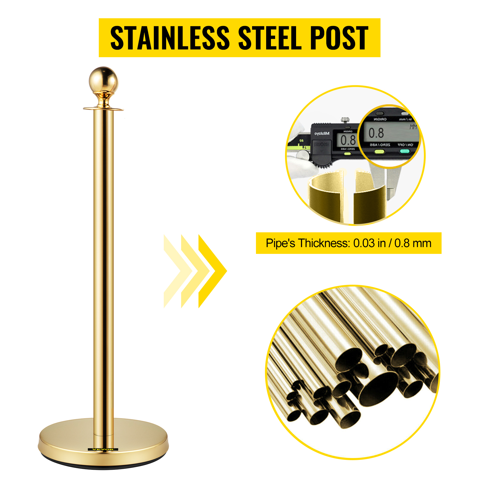 VEVOR 6 PCS Gold Stanchions Posts Stainless Steel Stanchion Queue Post ...