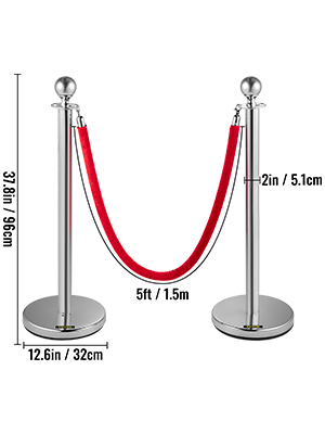 VEVOR 4PCS Stainless Steel Stanchion Posts Queue, Red Velvet Ropes ...
