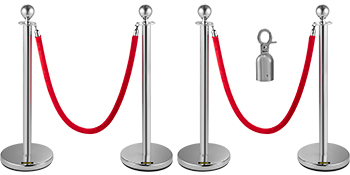 VEVOR 4PCS Stainless Steel Stanchion Posts Queue, Red Velvet Ropes ...