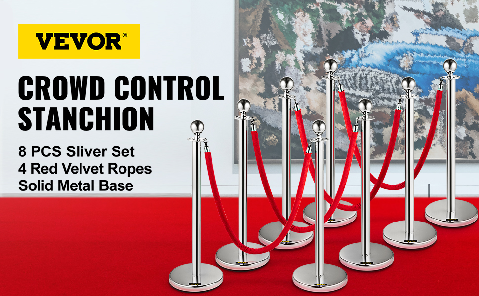 VEVOR Crowd Control Stanchion, Set of 8 Pieces Stanchion Set, Stanchion ...