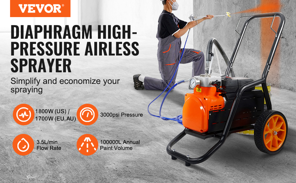 VEVOR Cart Airless Paint Sprayer Diaphragm Paint Airless Sprayer 1700W ...