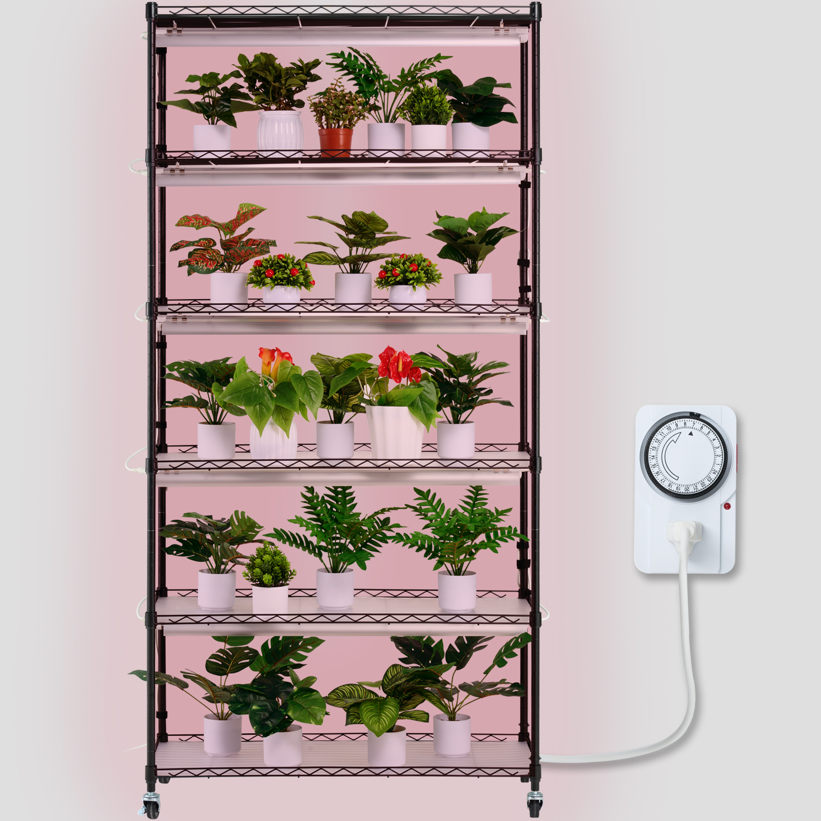 VEVOR Plant Stand with Grow Light, 6-Tier Large Tall Plant Shelf with ...