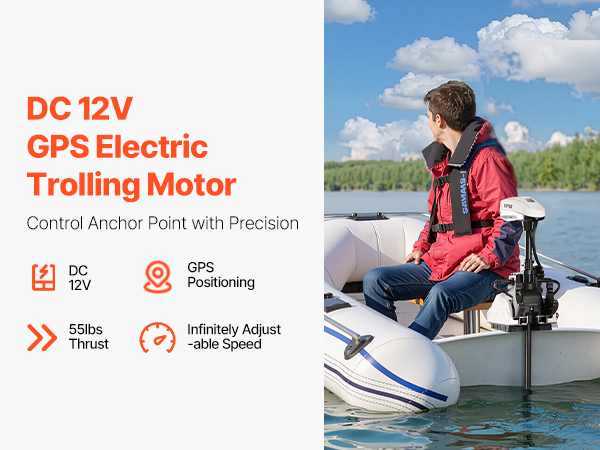 VEVOR 55lb 12V Thrust Electric Trolling Motor Saltwater Boat Engine 36 ...
