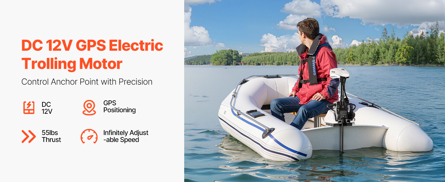 VEVOR 55lb 12V Thrust Electric Trolling Motor Saltwater Boat Engine 36 ...