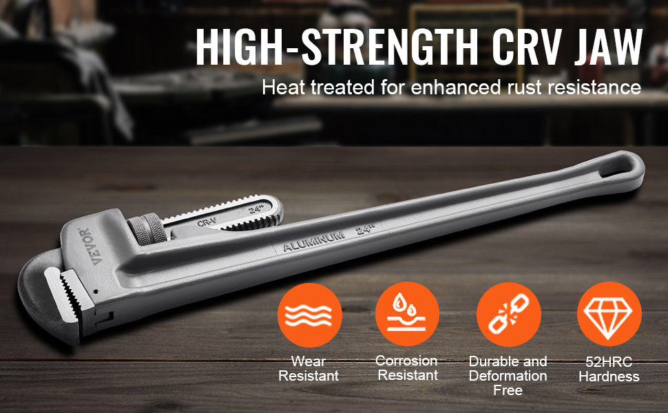 VEVOR Pipe Wrench, 24" Aluminum Straight Pipe Wrench, Adjustable ...