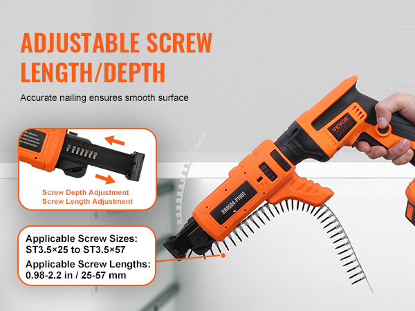VEVOR Drywall Screw Gun Auto-Feed, 20V Max Collated Drywall Screwgun ...