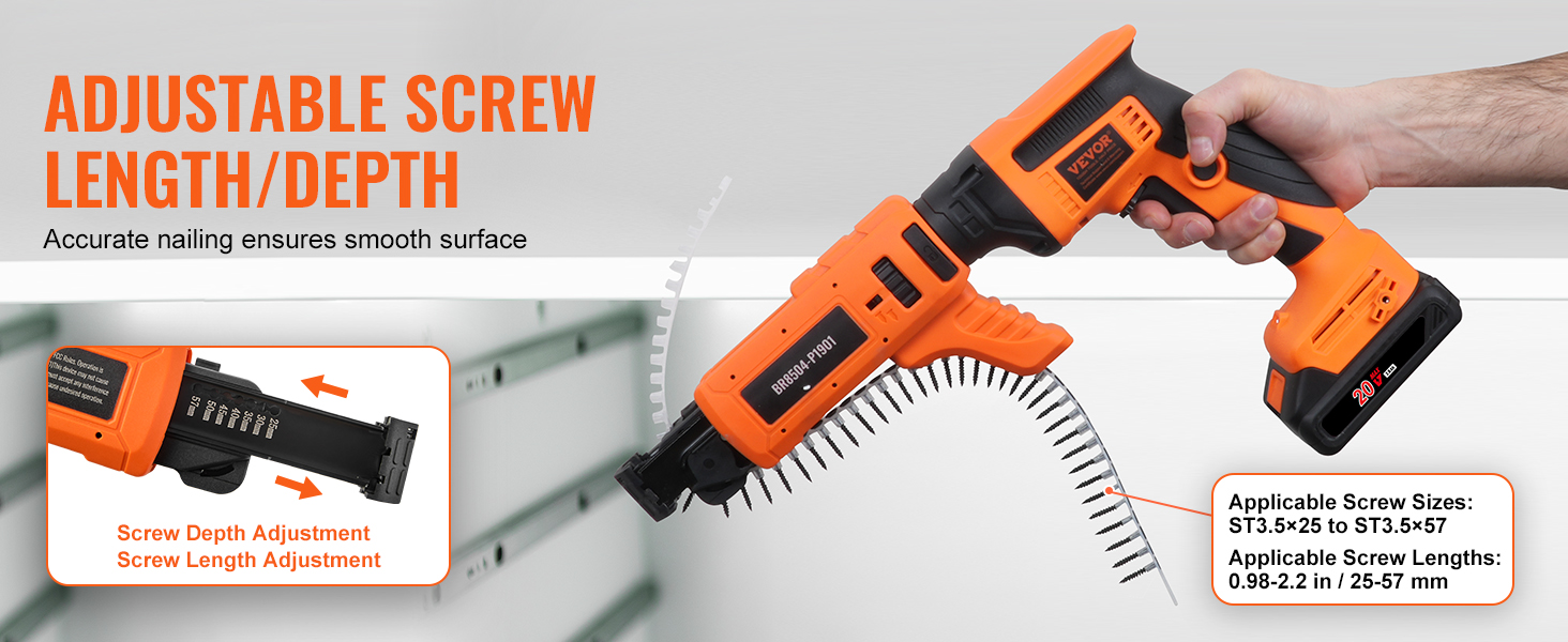 VEVOR Drywall Screw Gun Auto-Feed, 20V Max Collated Drywall Screwgun ...