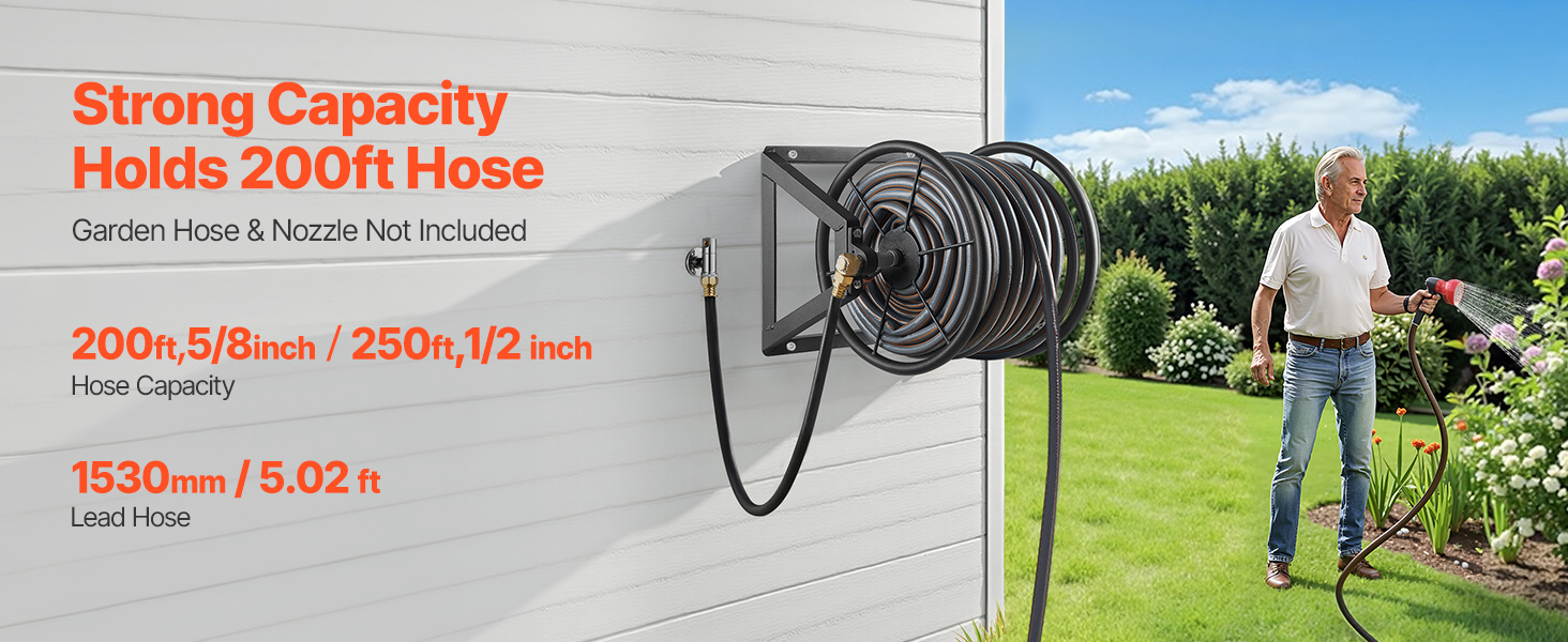 Wall Mounted Garden Hose Reel 200ft 5/8 in Manual Hose Winder Brass ...
