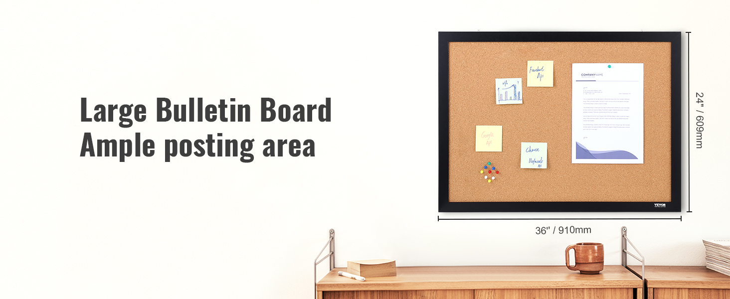 VEVOR Cork Board, 36x24 inches Bulletin Board with MDF Sticker Frame ...