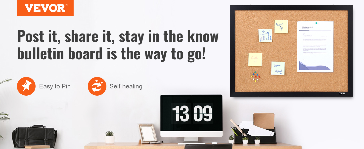 VEVOR Cork Board, 36x24 inches Bulletin Board with MDF Sticker Frame ...