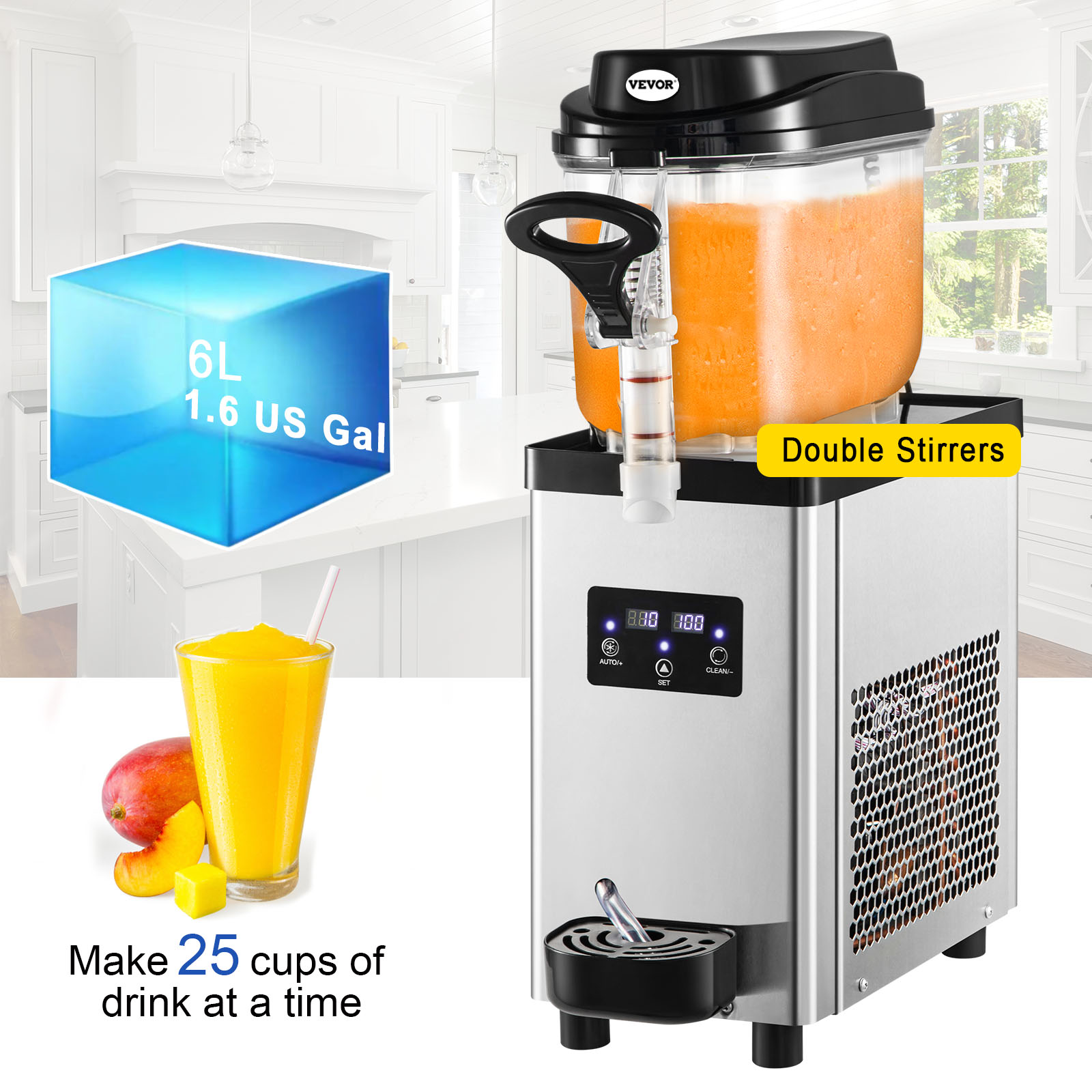 VEVOR Commercial Slushy Machine, 6L/1.6 Gallons 25 Cups Single-Bowl ...