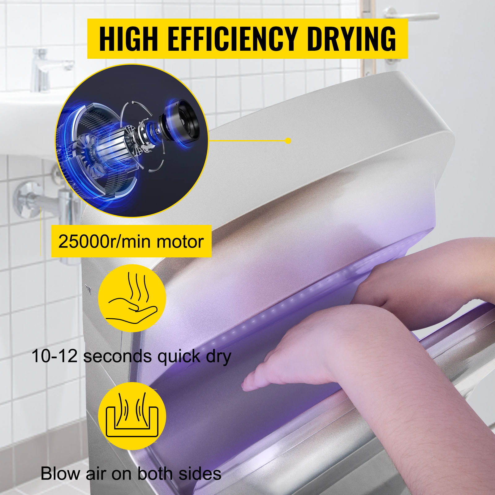 VEVOR Jet Hand Dryer, Premium Electric Commercial Blade Hand Dryer, ABS ...