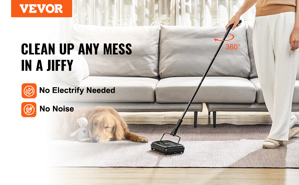 VEVOR Carpet Sweeper, 7.87 in Sweeping Paths, Floor Sweeper Manual Non ...