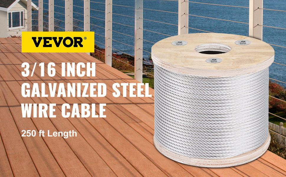 VEVOR Stainless Steel Cable Railing 3/16"x 250ft, Wire Rope 304 Marine ...