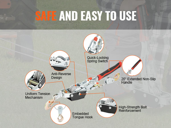 VEVOR Come Along Winch, 4 Ton (8,818 lbs) Pulling Capacity, 10 ft Steel ...