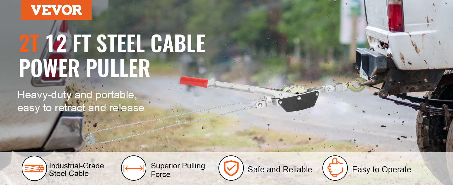 Power Puller Come Along Winch 2 Ton 4409 lbs Heavy Duty Pull Hoist 2 ...