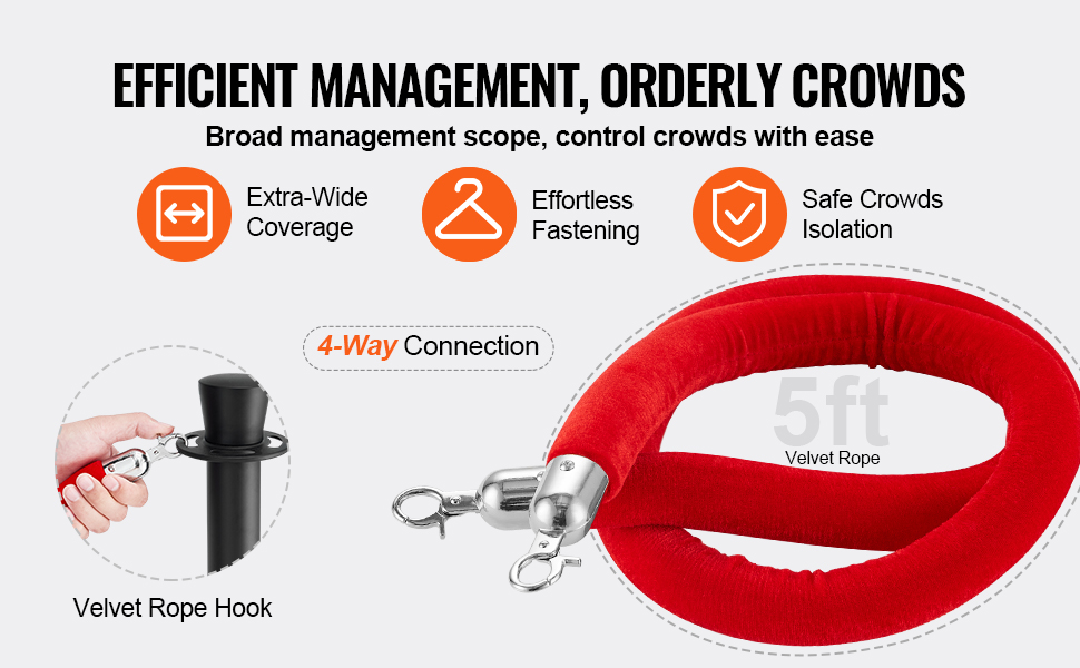 VEVOR Stanchion Posts with Velvet Ropes, 6-Pack Crowd Control Stanchion ...