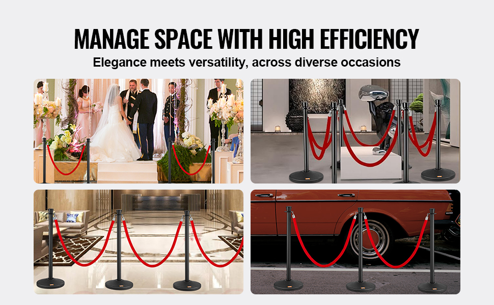 VEVOR Stanchion Posts with Velvet Ropes, 6-Pack Crowd Control Stanchion ...