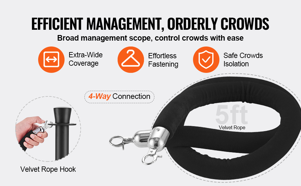 VEVOR Stanchion Post with Velvet Rope, 6-Pack Crowd Control Stanchion ...