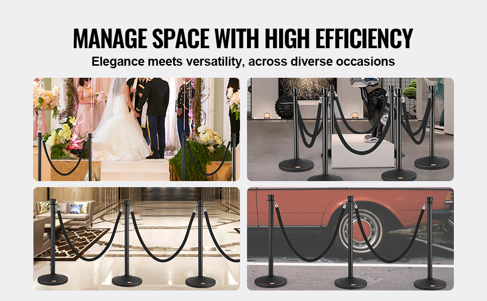 VEVOR Stanchion Post with Velvet Rope, 6-Pack Crowd Control Stanchion ...
