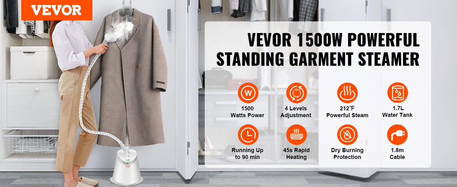 VEVOR Standing Steamer with Foldable Garment Hanger, 0.5Gallon Water ...
