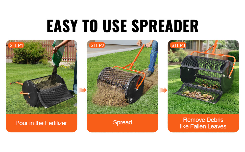 VEVOR 24" Compost Spreader Peat Moss Spreader Roller Lawn Spreader ...