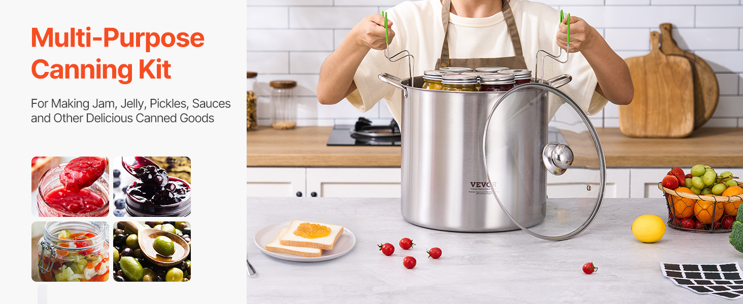 VEVOR Canning Pot with Rack and Glass Lid 21 QT Stainless Steel ...