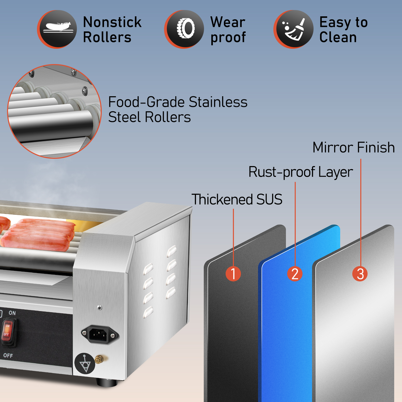 VEVOR Hot Dog Roller, 12 Hot Dog Capacity 5 Rollers, 750W Stainless ...