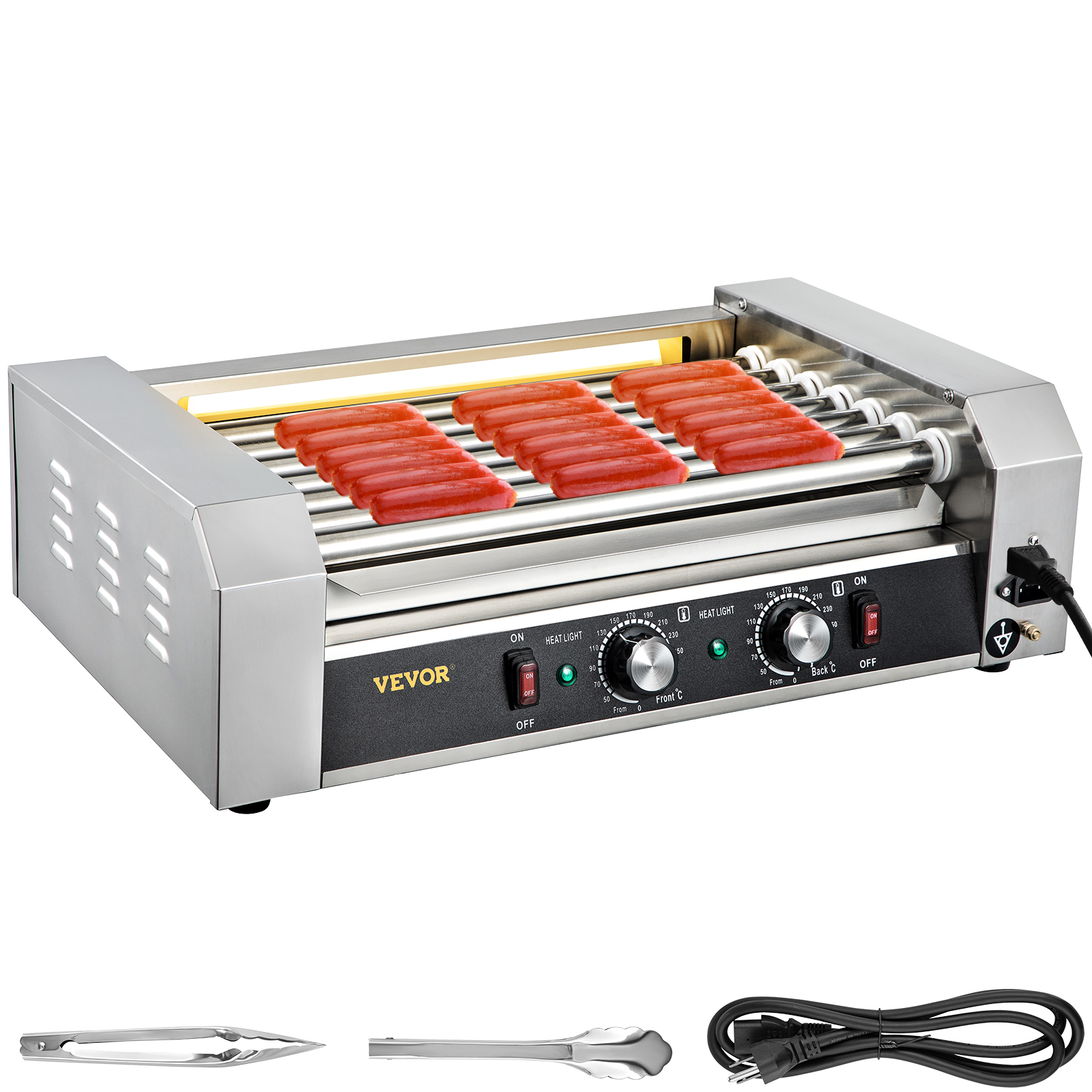 VEVOR Hot Dog Roller, 18 Hot Dog Capacity 7 Rollers, 1050W Stainless ...