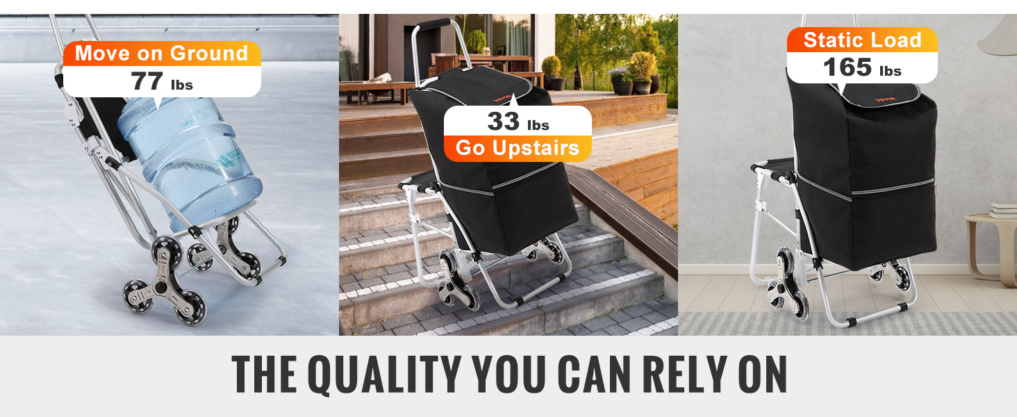 VEVOR Stair Climbing Cart 50L Foldable Shopping Cart w/ Waterproof Bag ...