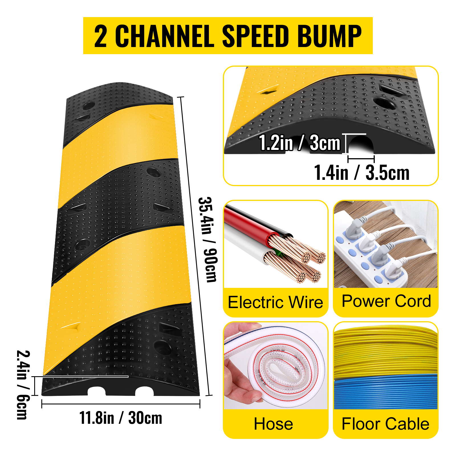 2 Channel Rubber Speed Bump Electric Modular Rubber Traffic Driveway ...
