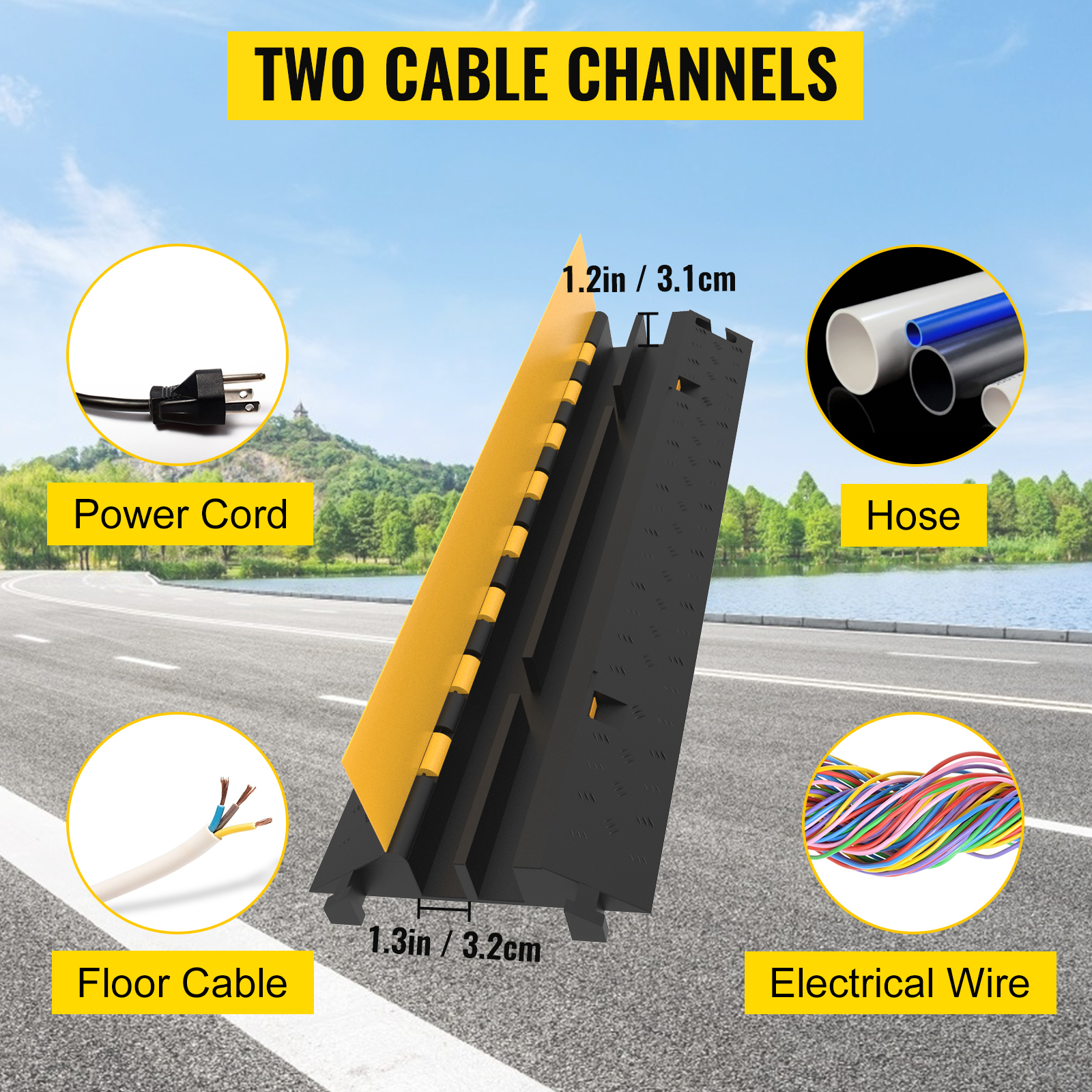 VEVOR 4 Pack Rubber Cable Protector Ramp 2 Channel Heavy Duty 66,000LB ...
