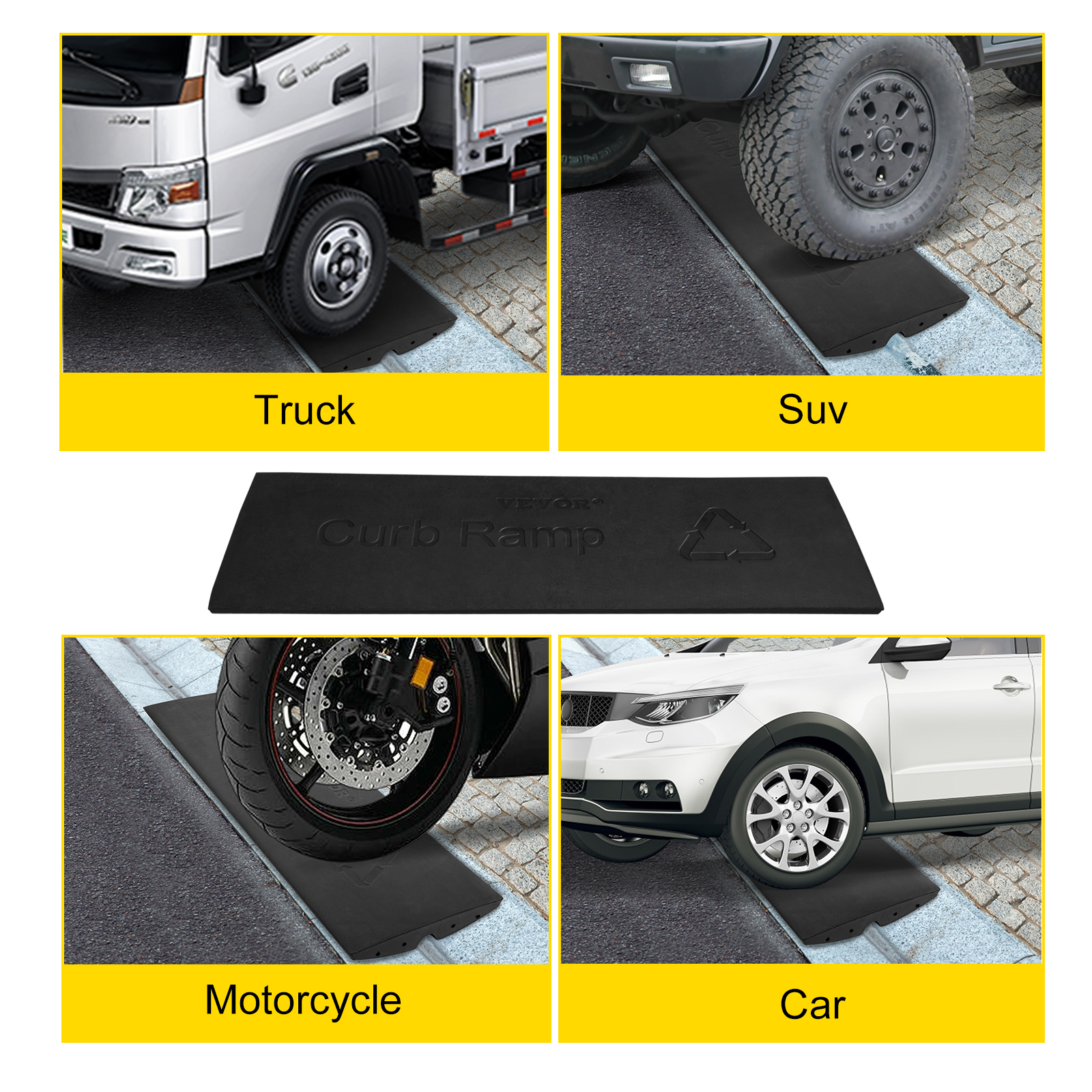 VEVOR Curb Ramp, 1 Pack Rubber Driveway Ramps, Heavy Duty 32000 lbs ...