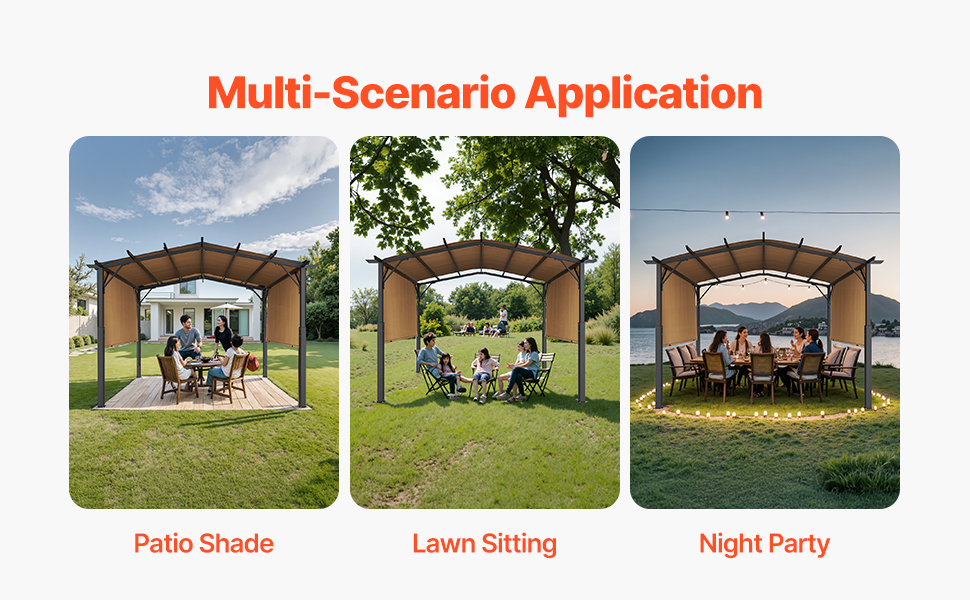 VEVOR 10x10 ft Outdoor Retractable Pergola with Canopy Arched Top Metal ...