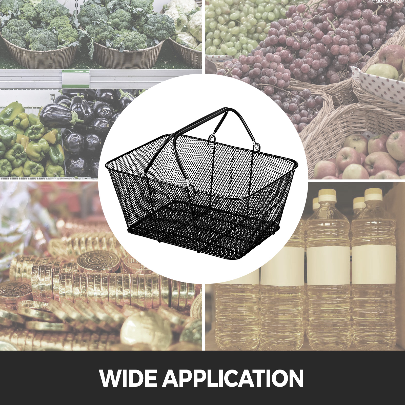 VEVOR Shopping Baskets with Handles, 12PCS, Black Metal Shopping Basket ...