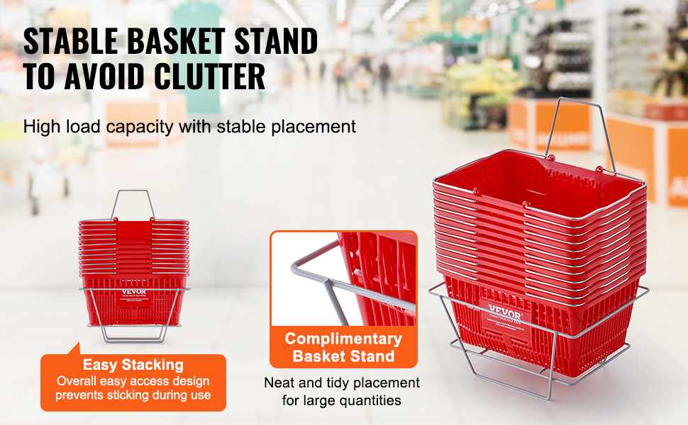 VEVOR Shopping Basket, Set of 12, 21L Durable Plastic Grocery Basket ...