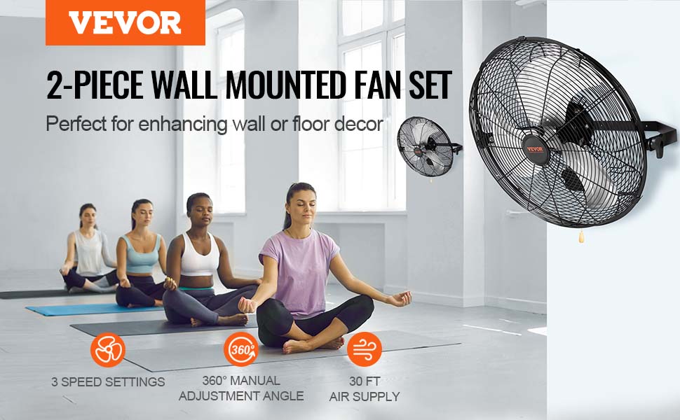 VEVOR Wall Mount Fan, 2 PCS 18 inch Manual 360-Degree Tilt Adjustment ...