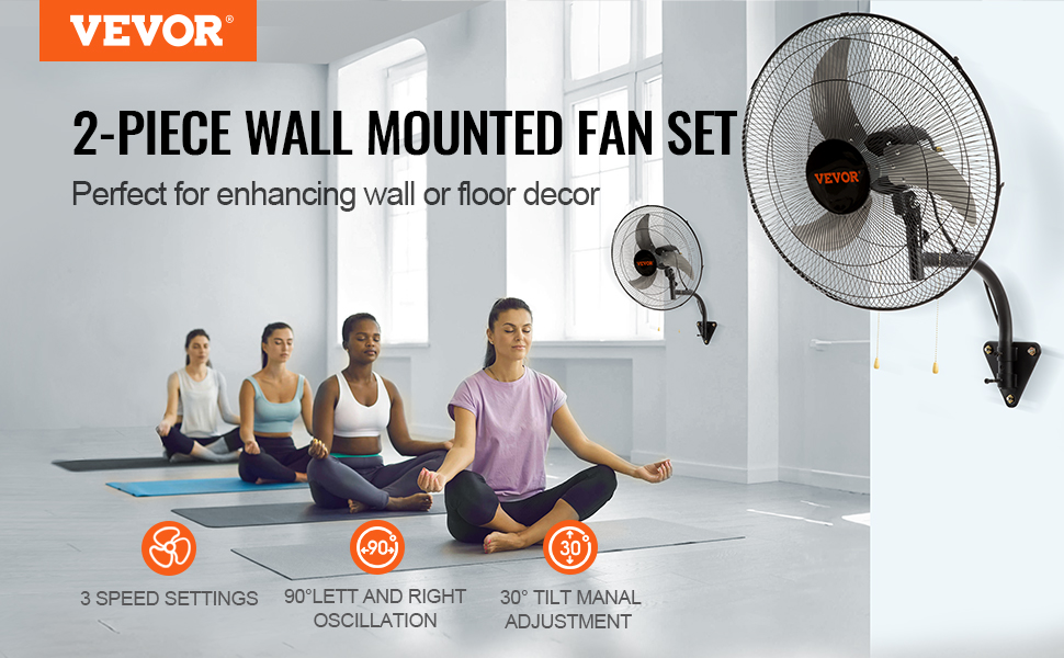VEVOR Wall Mount Fan, 2 PCS 20 inch Oscillating, 3-speed High Velocity ...
