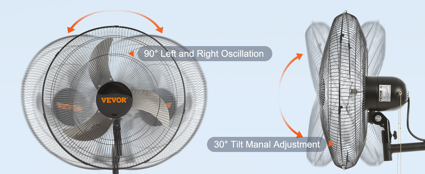 VEVOR Wall Fan Metal 44.5cm Ventilation 3 Speeds | VEVOR EU