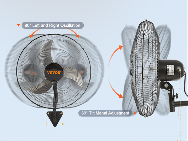 VEVOR Wall Mount Fan, 20 Inch, 3-speed High Velocity Max. 4650 CFM ...