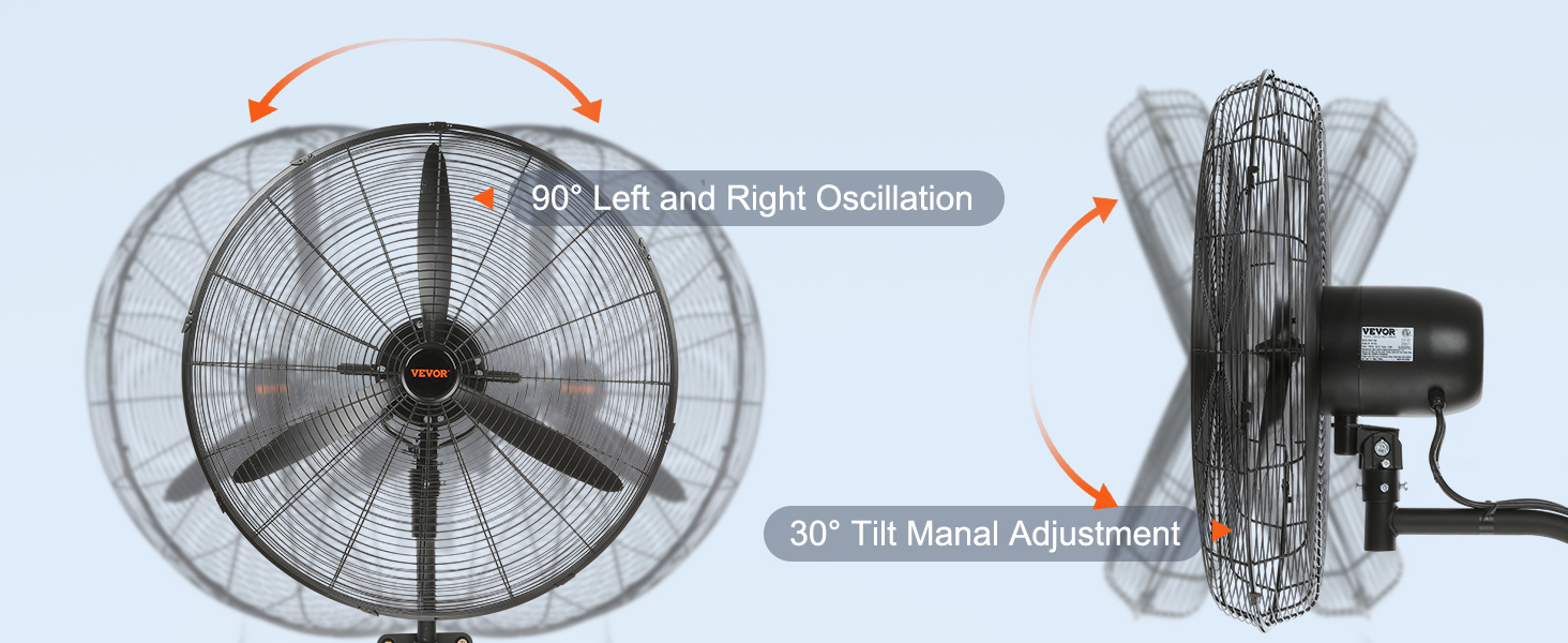 VEVOR Wall-Mount Misting Fan, 24 Inch, 3-speed High Velocity Max. 7000 ...