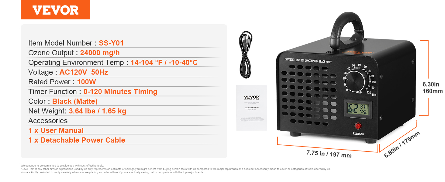 VEVOR Ozone Generator, 24000mg/h Ozone Machine Odor Remover, High ...