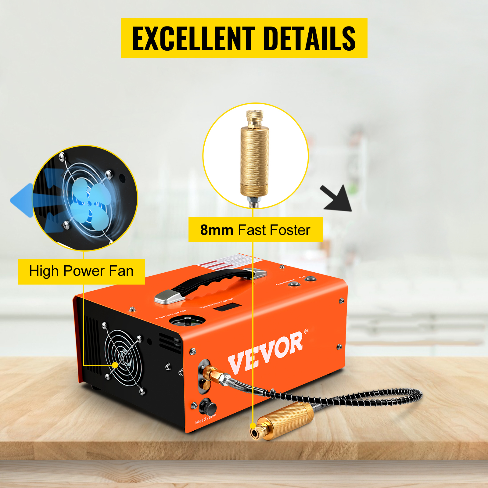 VEVOR PCP Air Compressor Portable Scuba Compressor 4500Psi Auto-Stop ...