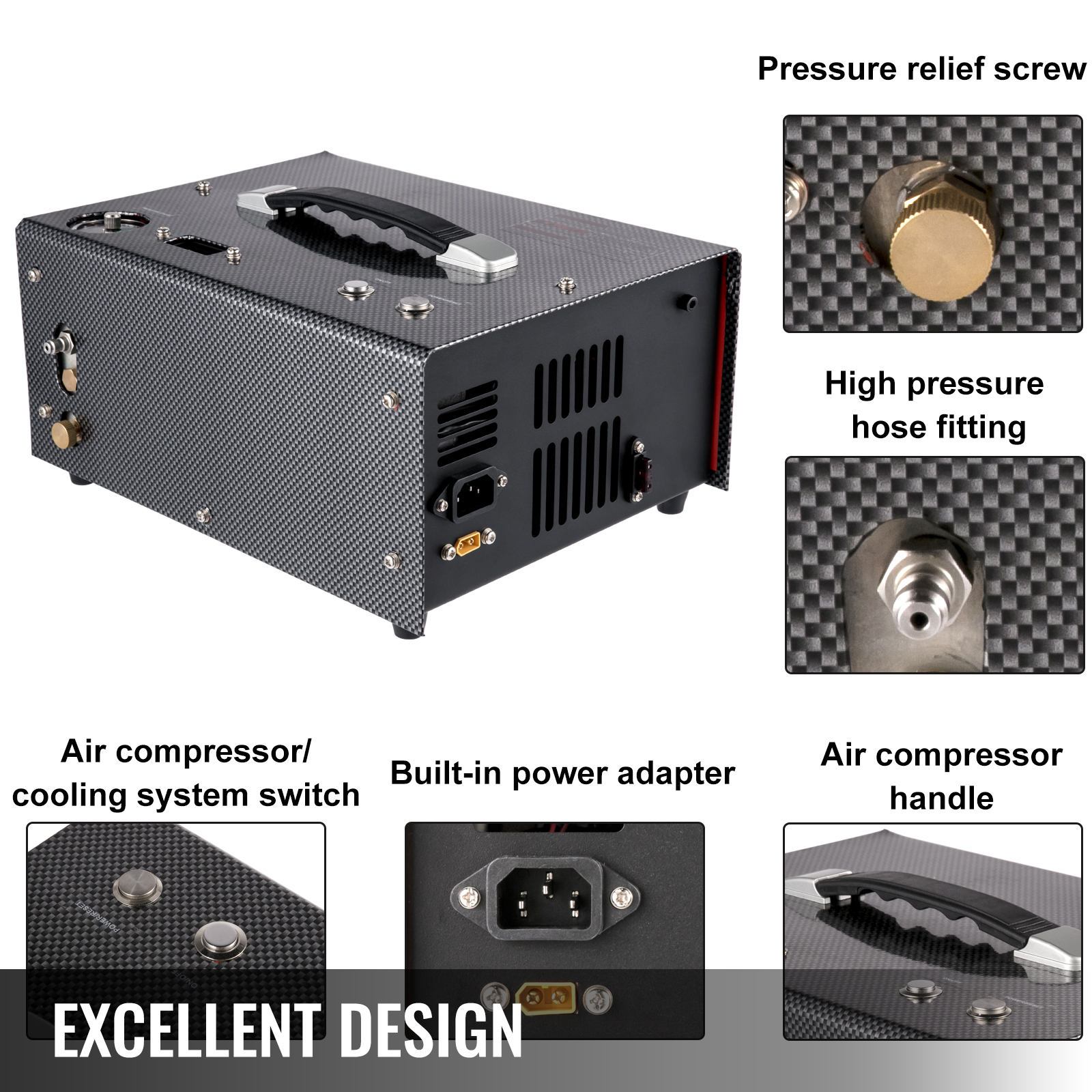 VEVOR PCP Air Compressor 12V DC, PCP Compressor 4500 Psi, Paintball Air ...