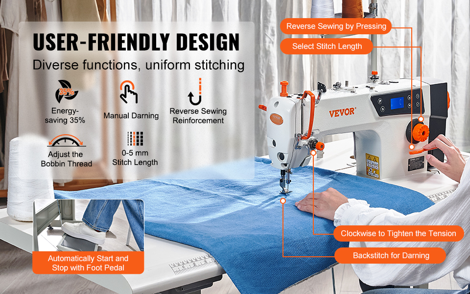 VEVOR Industrial Sewing Machine, 550W Servo Motor and Table Stand ...