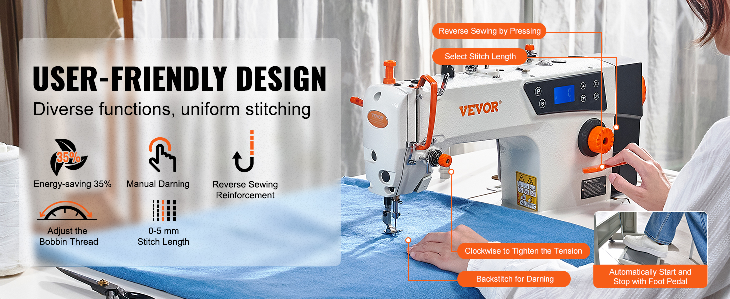 VEVOR Industrial Sewing Machine, 5000s.p.m Heavy-duty Lockstitch Sewing ...