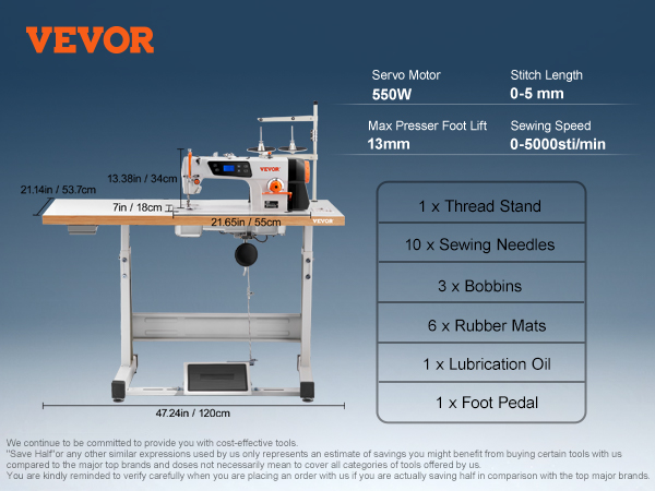 VEVOR Industrial Sewing Machine, 550W Heavy-duty Lockstitch Sewing ...